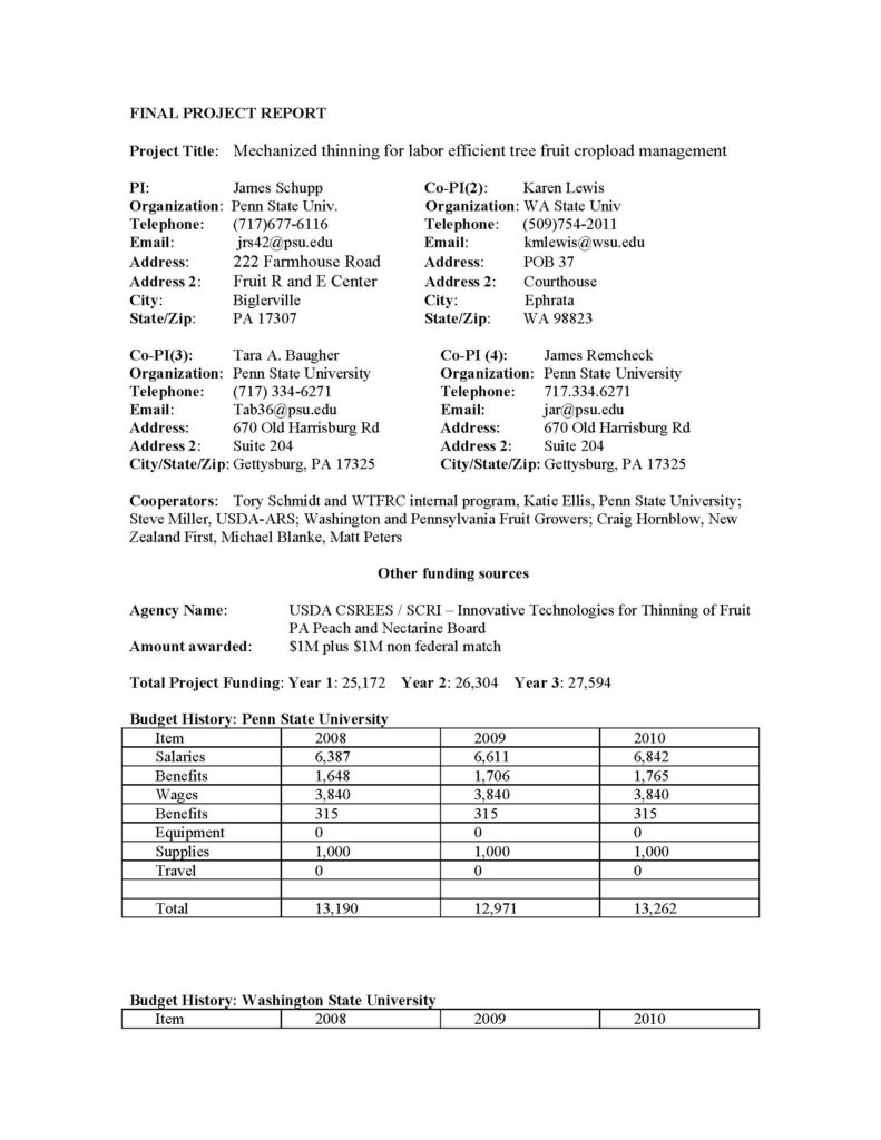 Mechanized thinning for labor efficient tree fruit cropload management ... Mechanized thinning for labor efficient tree fruit cropload management ...